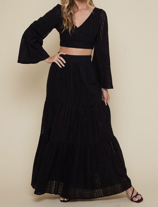The Becky Set: Eyelet Long Sleeve Cropped Maxi Set– MomQueenBoutique
